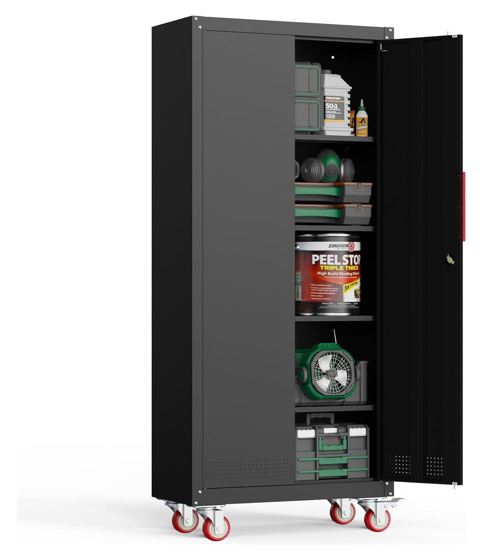 71" H Metal Garage Storage Cabinet with Wheels, 4 Adjustable Shelves ...