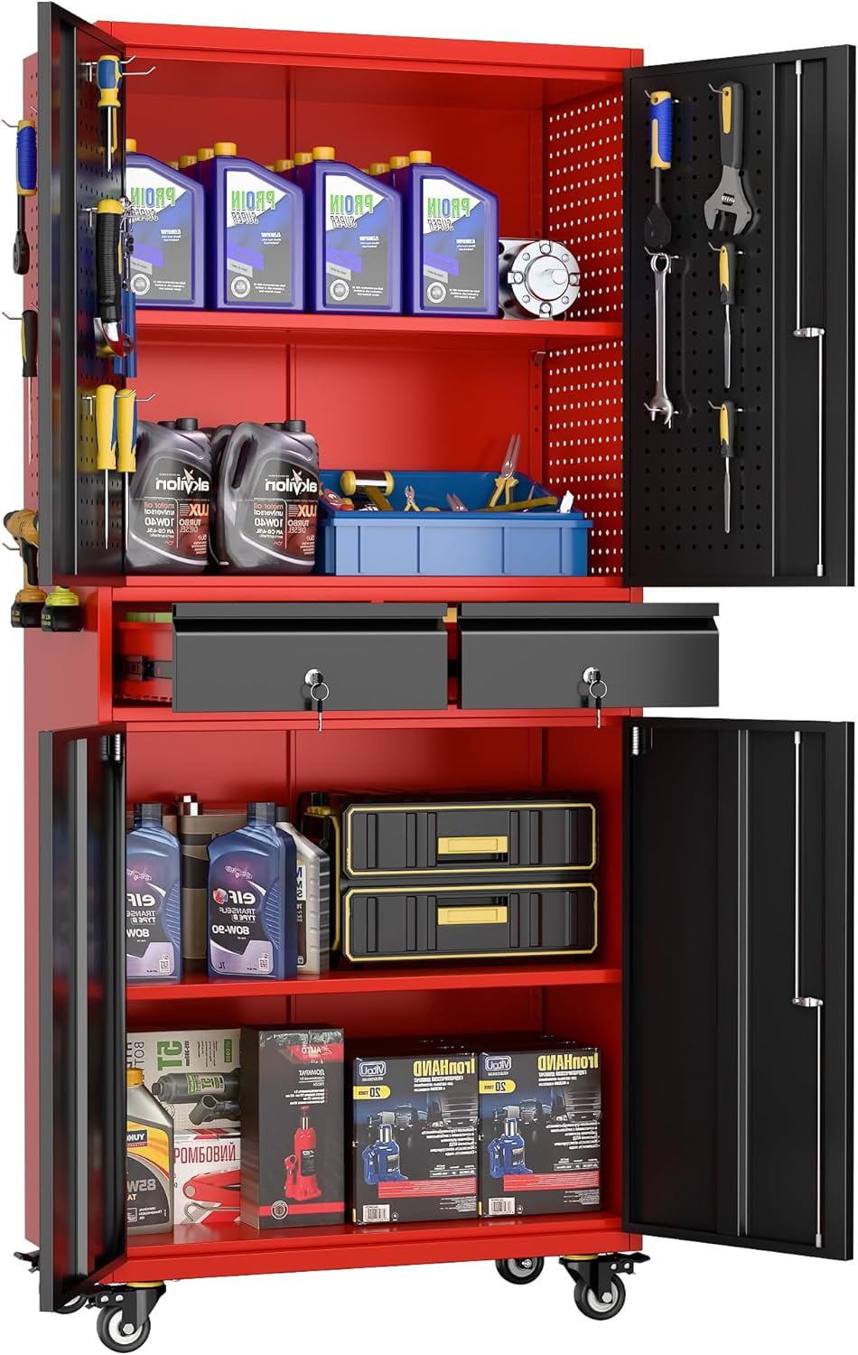 71''H Metal Garage Storage Cabinet with Wheels & 4 Pegboard,Rolling ...