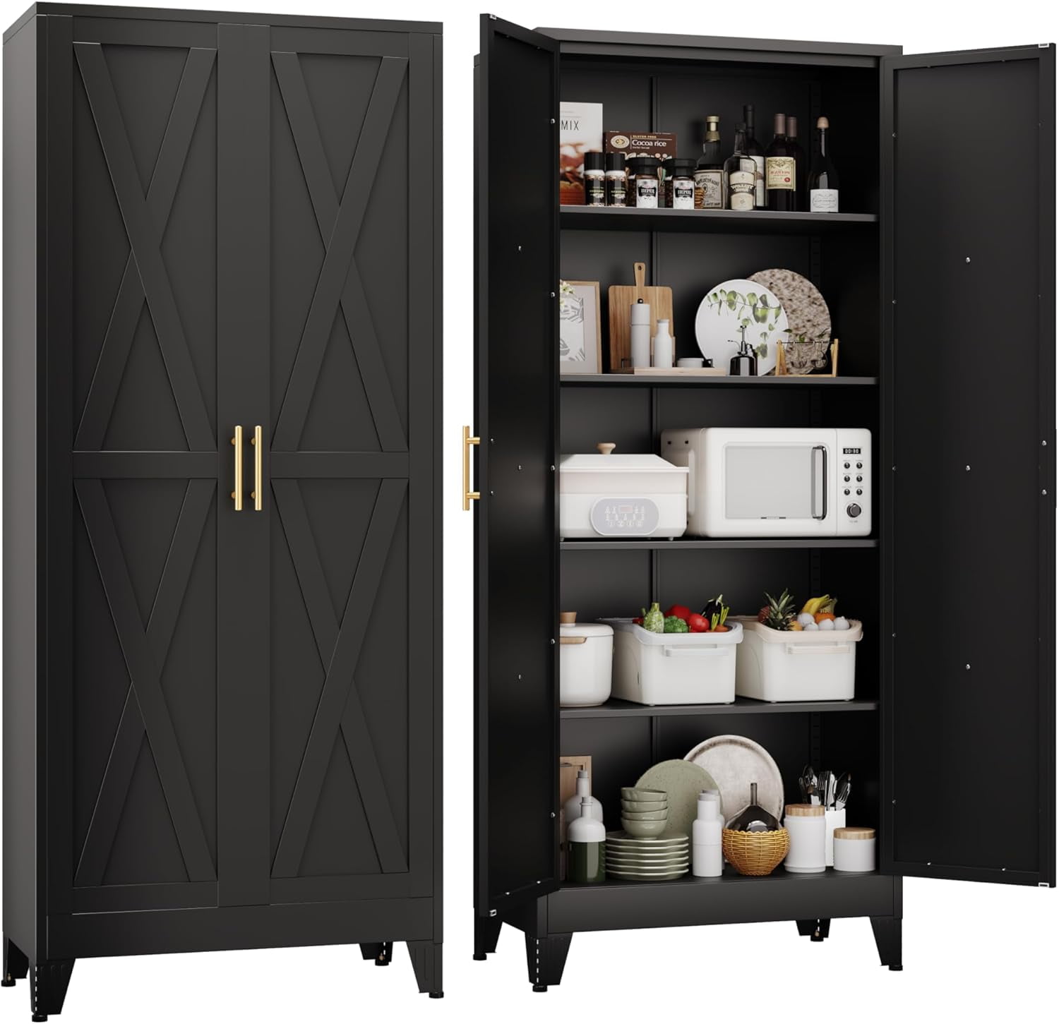71" H Metal Kitchen Pantry Storage Cabinet, Freestanding Cupboard with ...