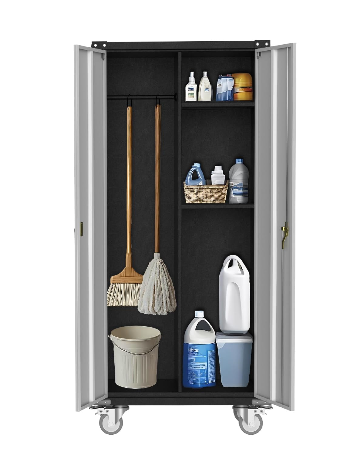 71" H Metal Locker Storage Cabinet, Rolling Tool Cabinet with Wheels ...