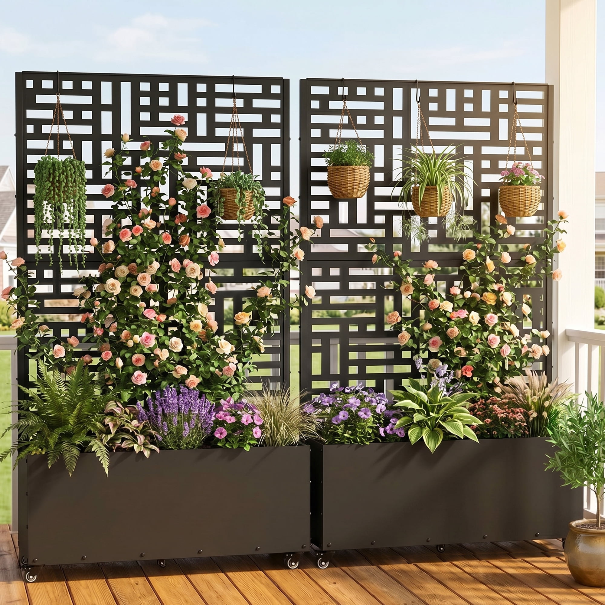 FOOWIN Metal Planter with Trellis 71 inch Outdoor Raised Garden Bed for ...