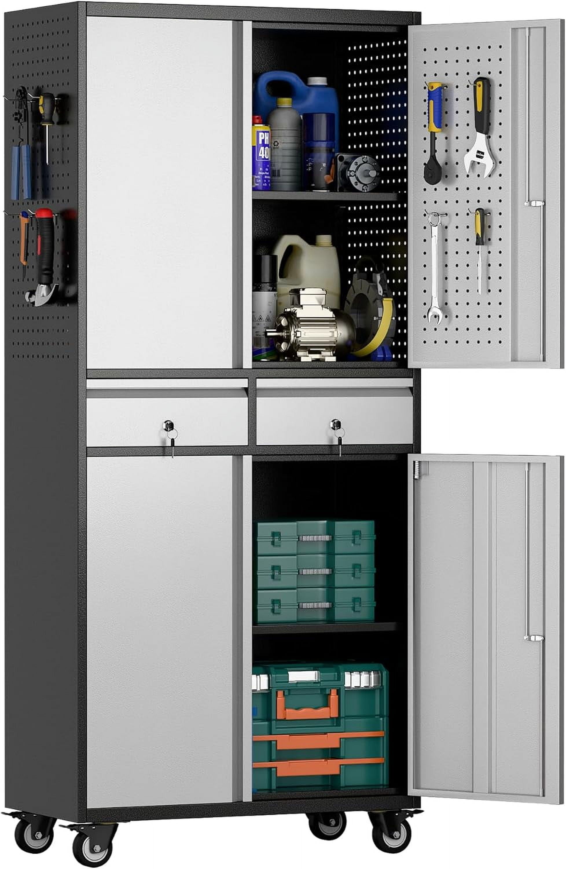 71''H Metal Storage Cabinet with Wheels & Pegboard,Rolling Lockable ...