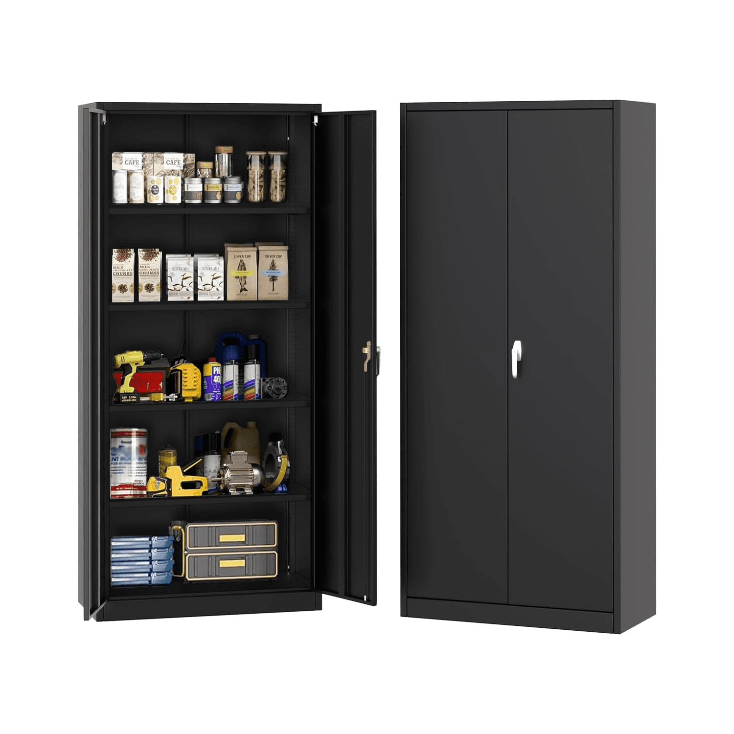 71" H Metal Storage Cabinet with 4 Adjustable Shelves and 4 Adjustable ...