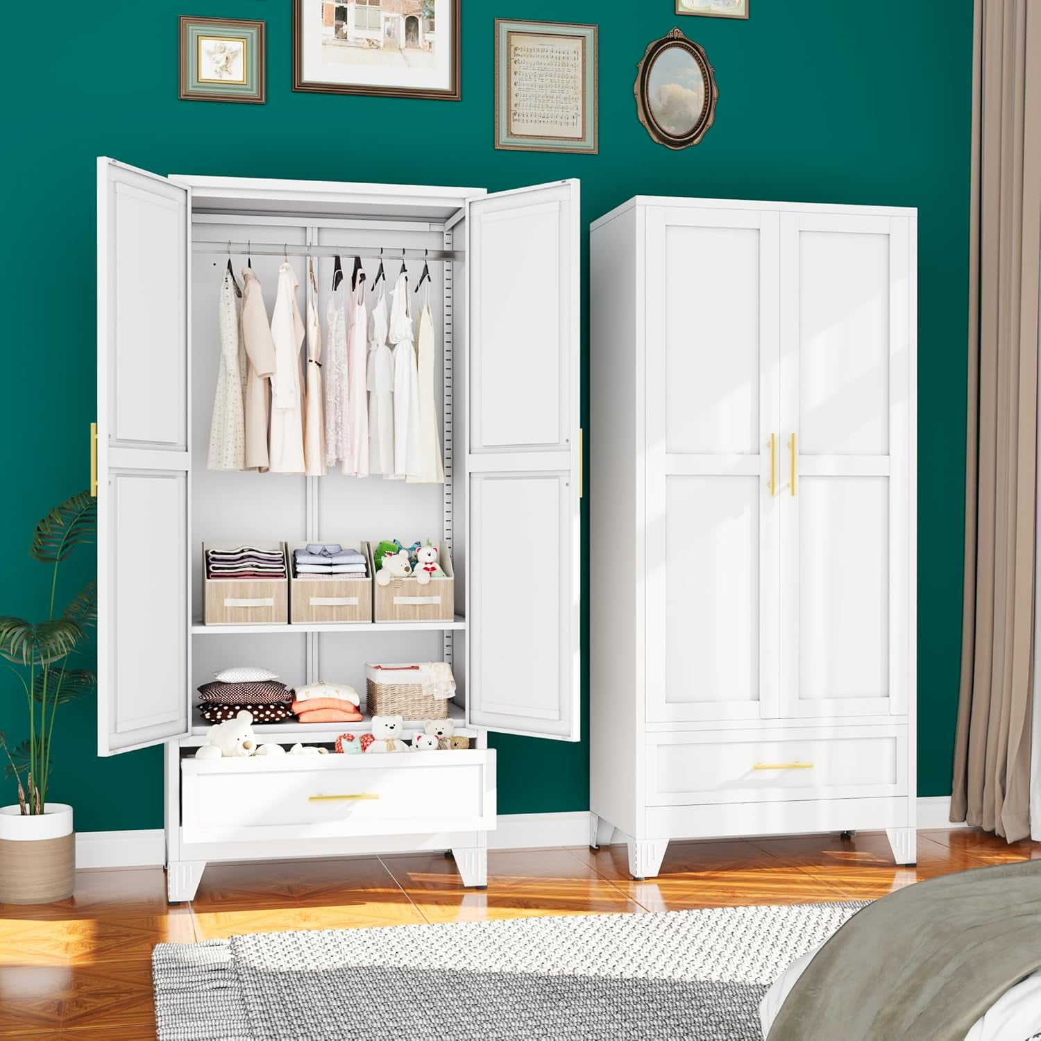 71" H Metal Tall Armoire Wardrobe Closet with Drawer,Household Steel ...