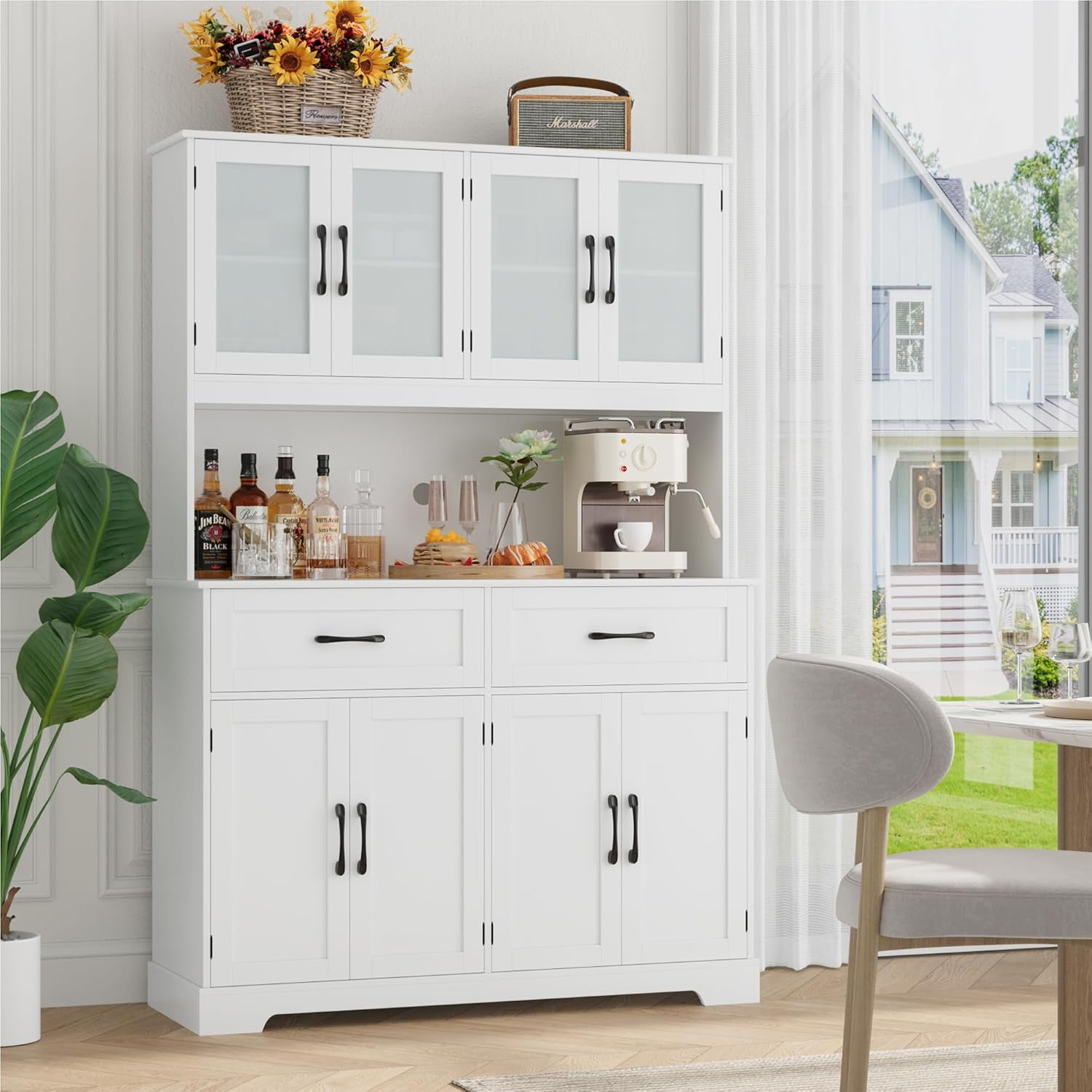 71" H Pantry Cabinet, Kitchen Hutch with Microwave Stand, Drawers, and ...