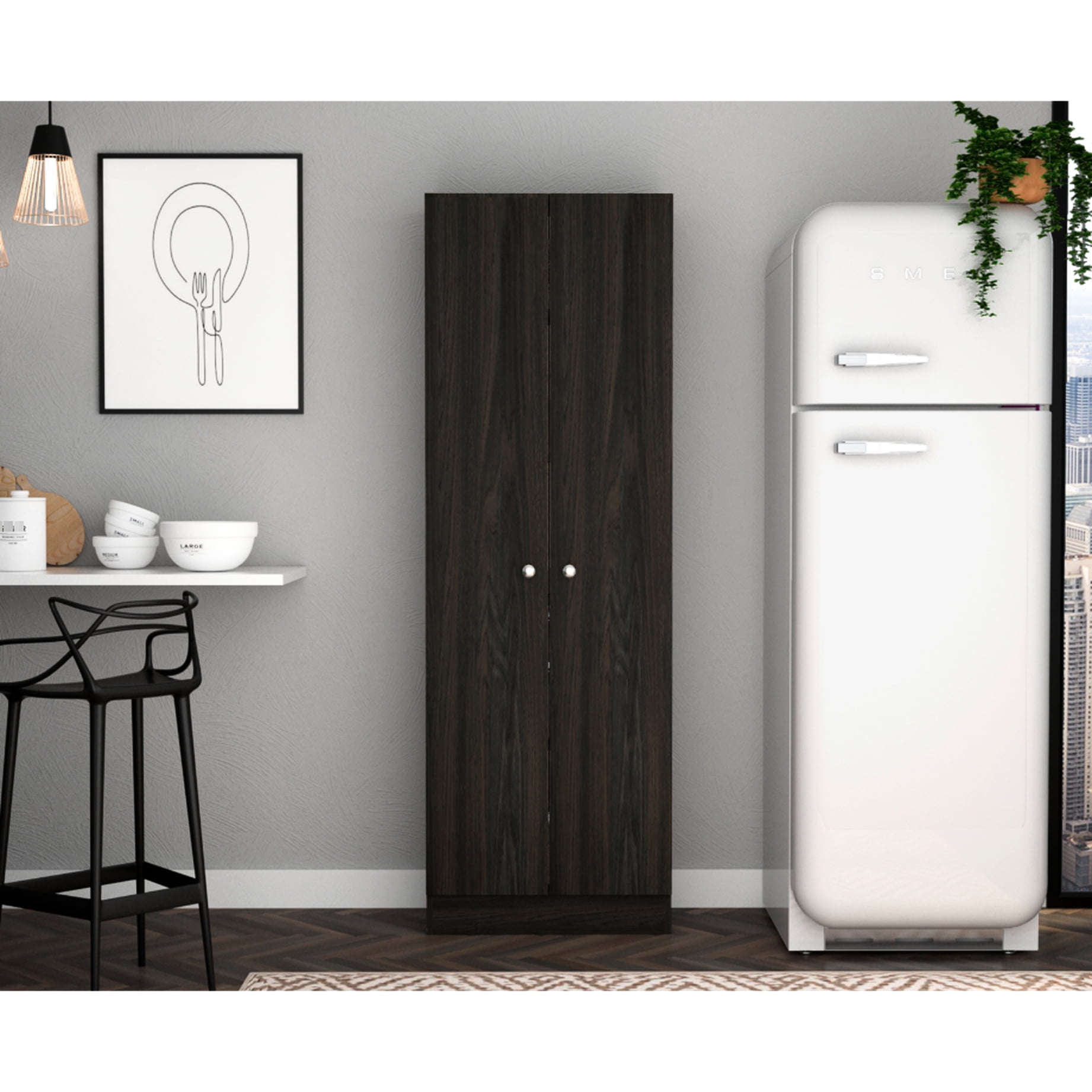 71" H Storage Cabinet With Five Spacious Interior Shelves In Carbon ...