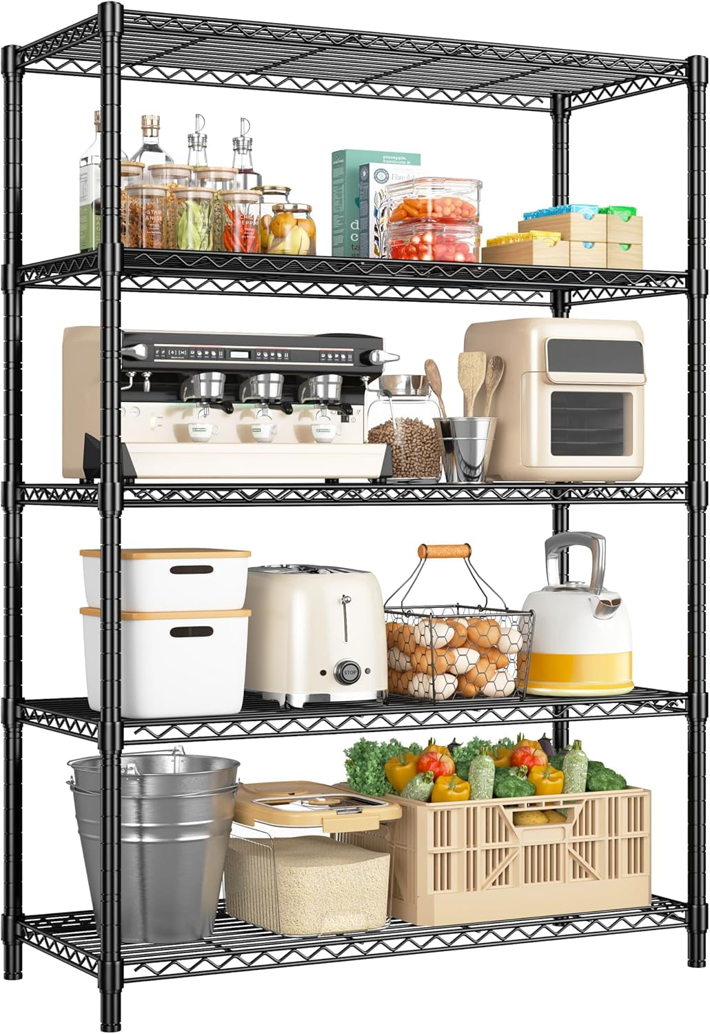 71" H Storage Shelves 5 Tier Wire Shelving Adjustable Metal Shelving ...