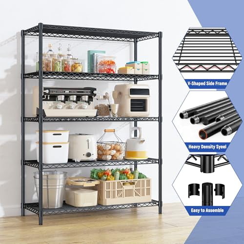 71" H Storage Shelves 5 Tier Wire Shelving Adjustable Metal Shelving ...