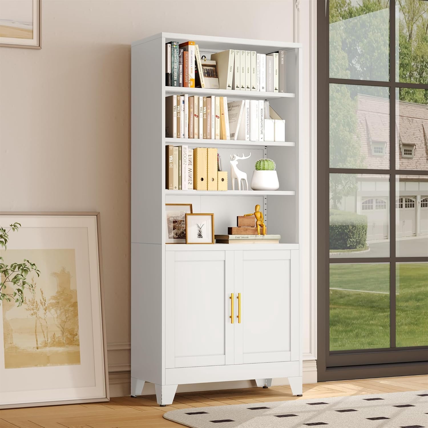 71" H Tall Metal Bookcases and Bookshelves with 2 Doors and Adjustable ...