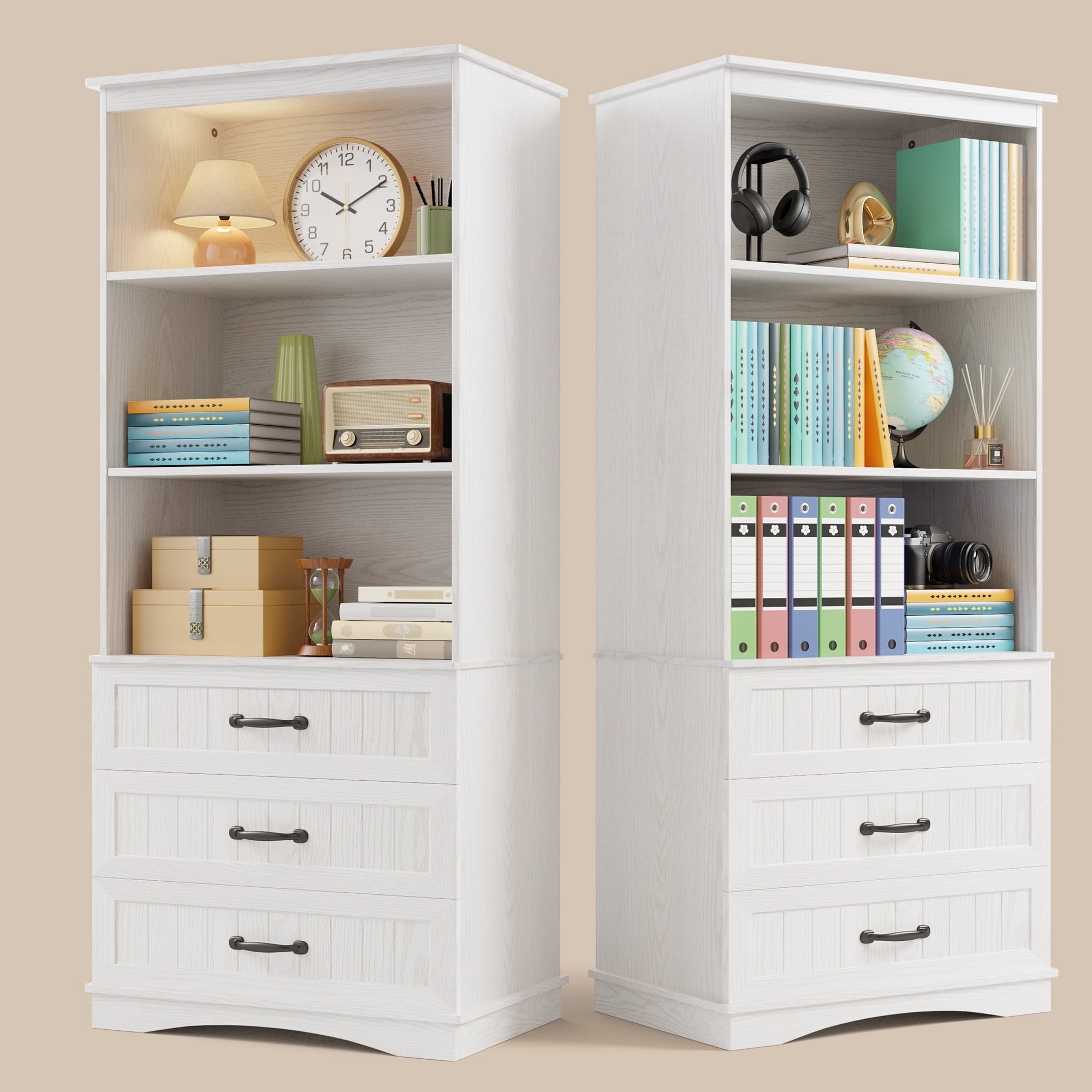 Bookshelf with Drawers, Lofka 69.7" Tall Bookcase with 3 Large Drawers ...