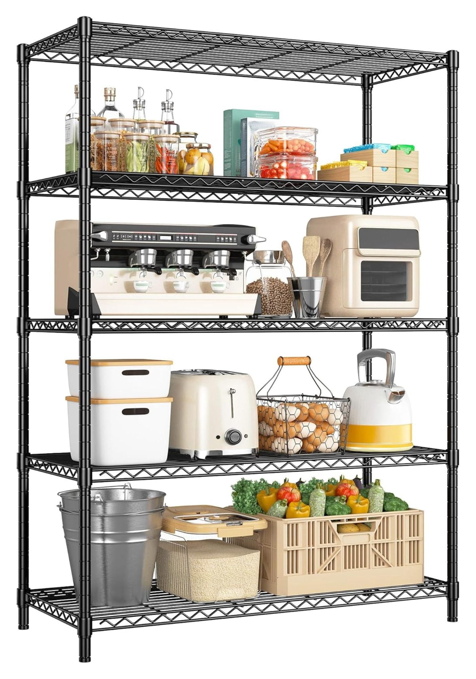71" H Wire Shelving 5 Tier - 1000LBS Heavy Duty Metal Shelving Unit ...