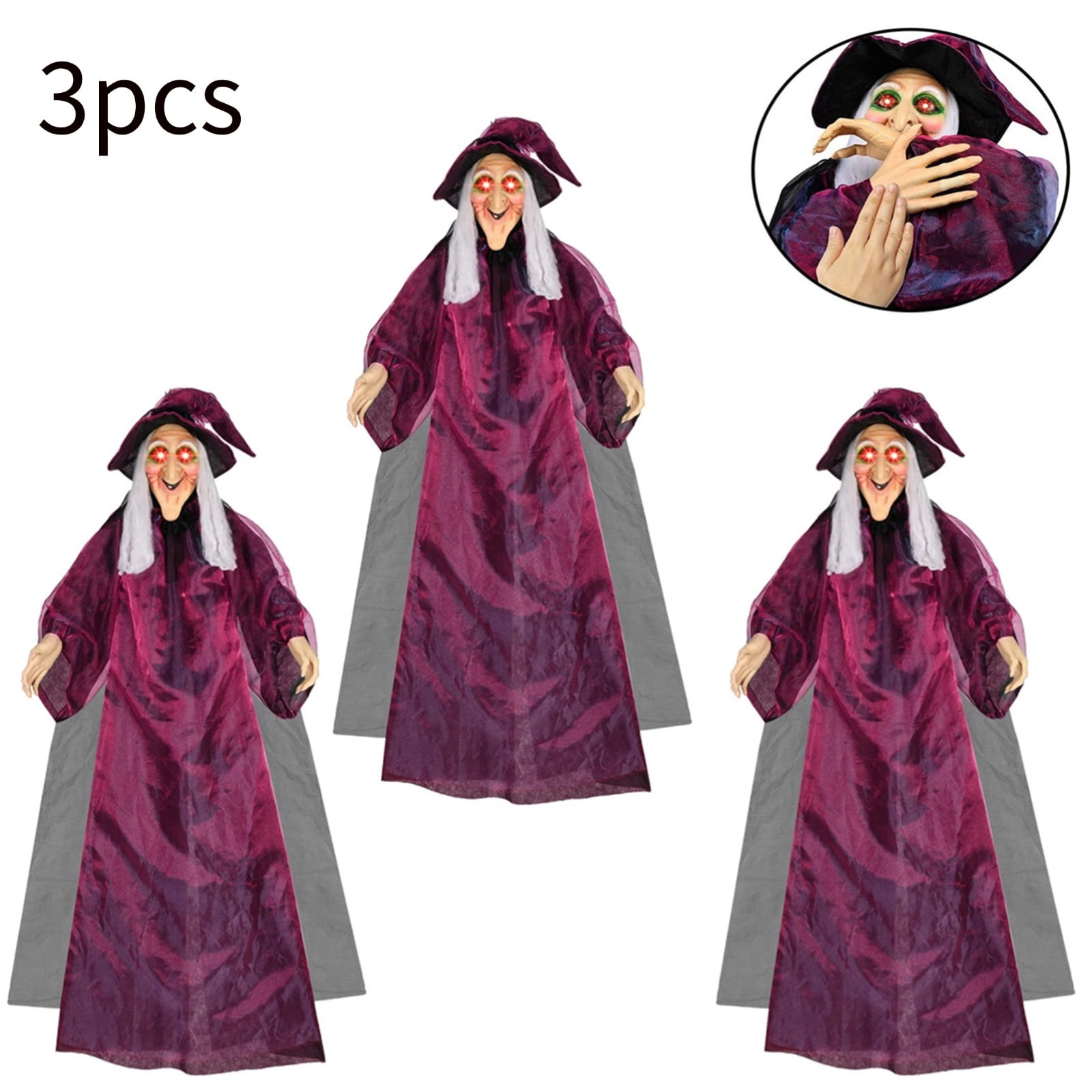 71" Hanging Witch Decoration with Light-up Green Eyes and Sound ...