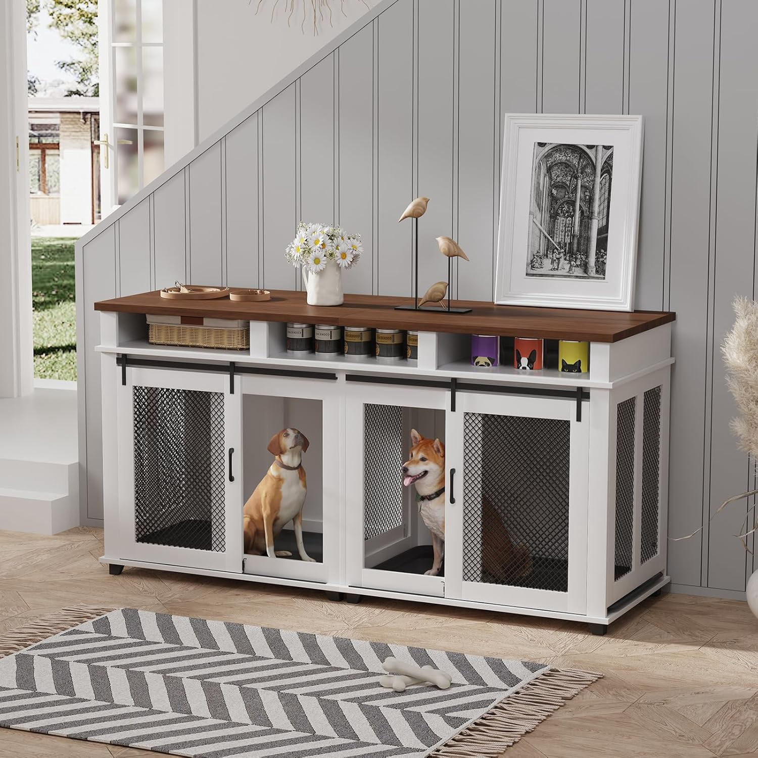 71" Heavy-Duty Dog Crate Furniture for Large Breeds, pacious Kennel ...