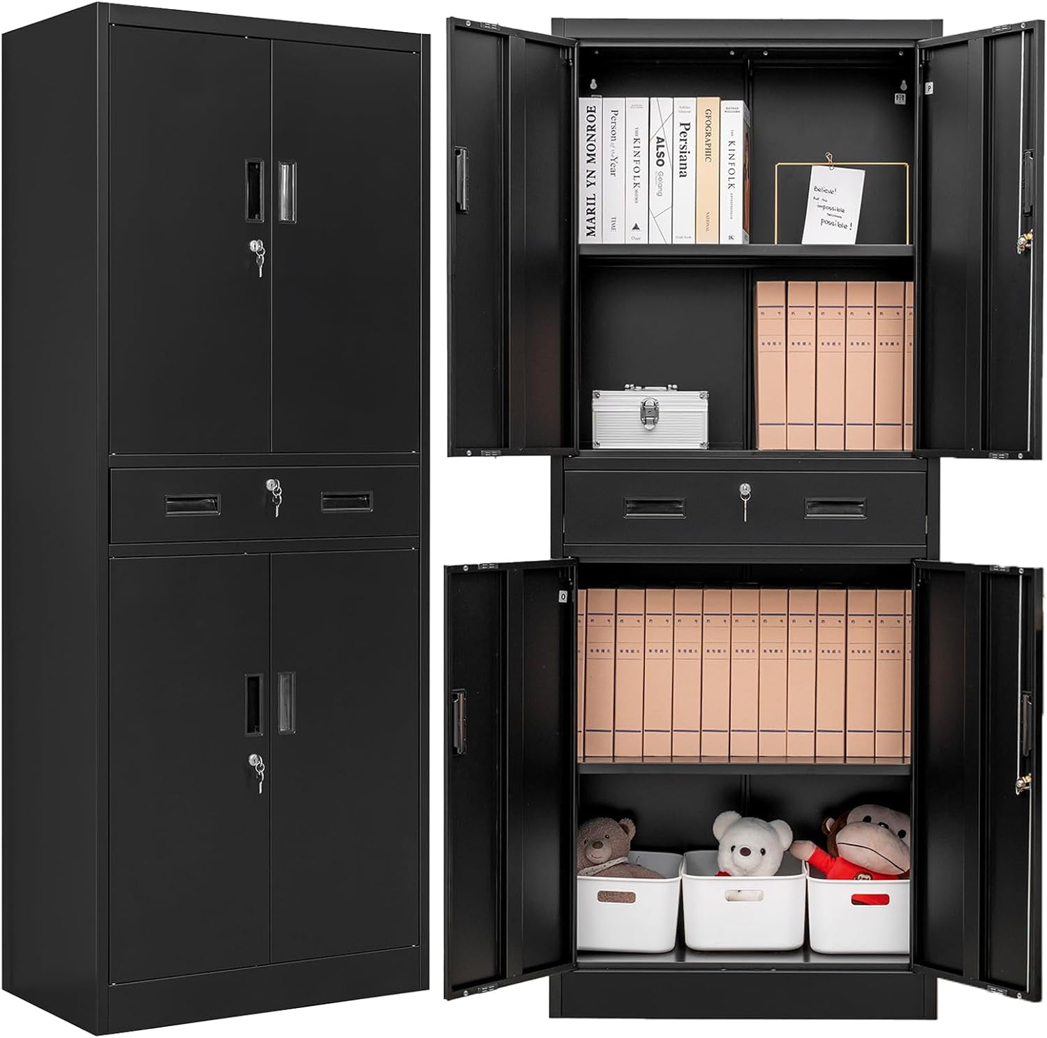 71" Heavy-Duty Metal Storage Cabinet with 4 Locking Doors and 1 Drawers ...