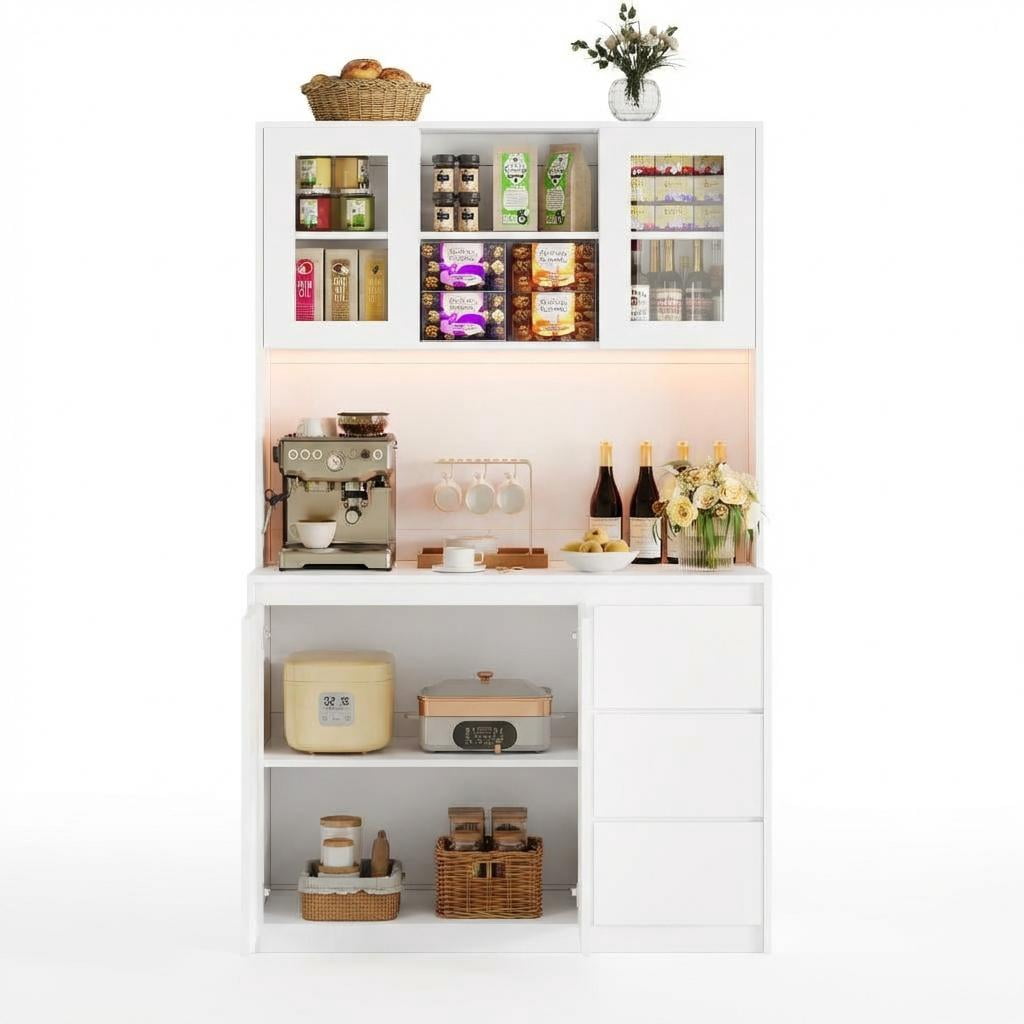 71 In Tall Corner Kitchen Pantry Cabinet with Doors, Adjustable Shelves ...