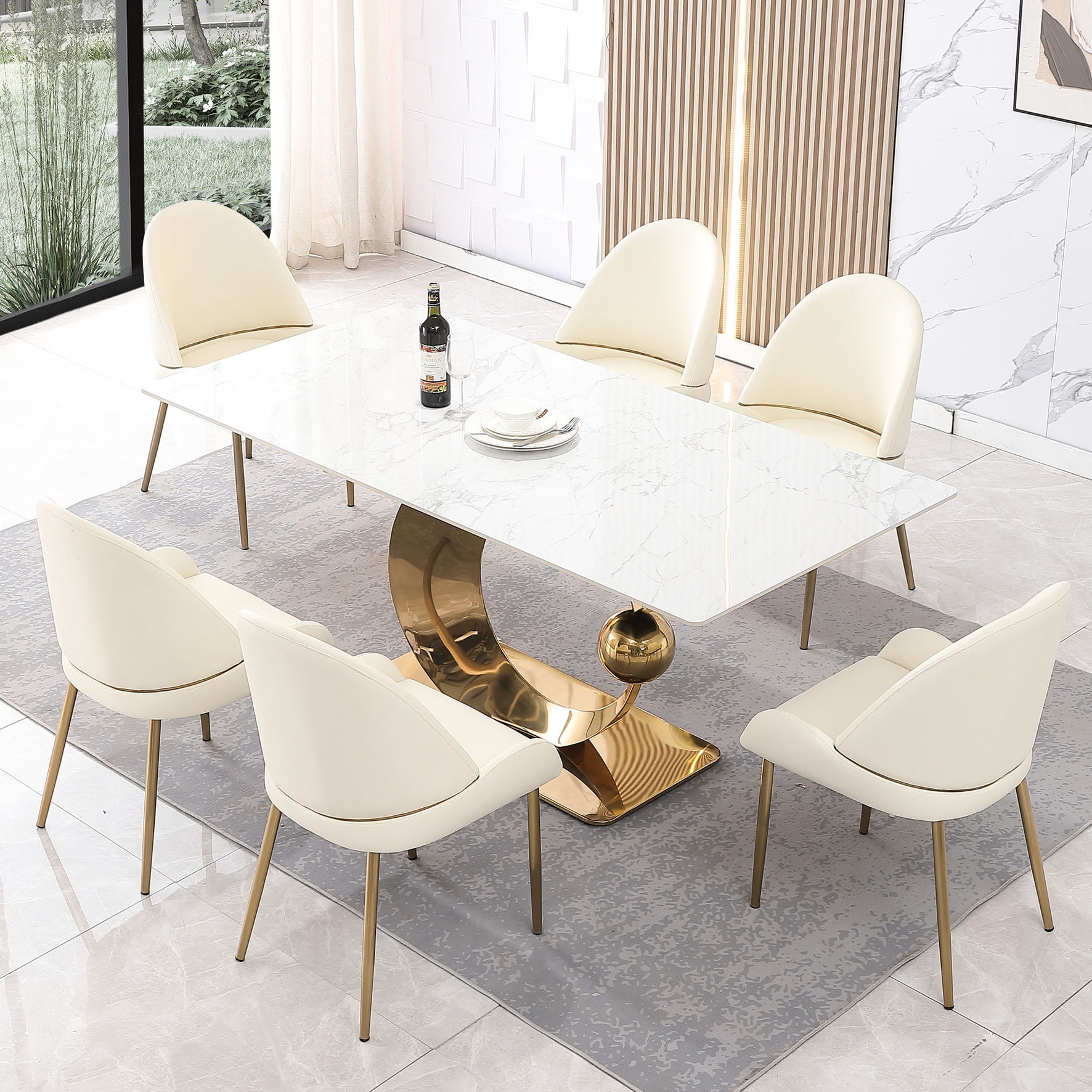 71 - Inch Beige Stone - Square Dining Desk - Kitchen & Dining Room Use ...