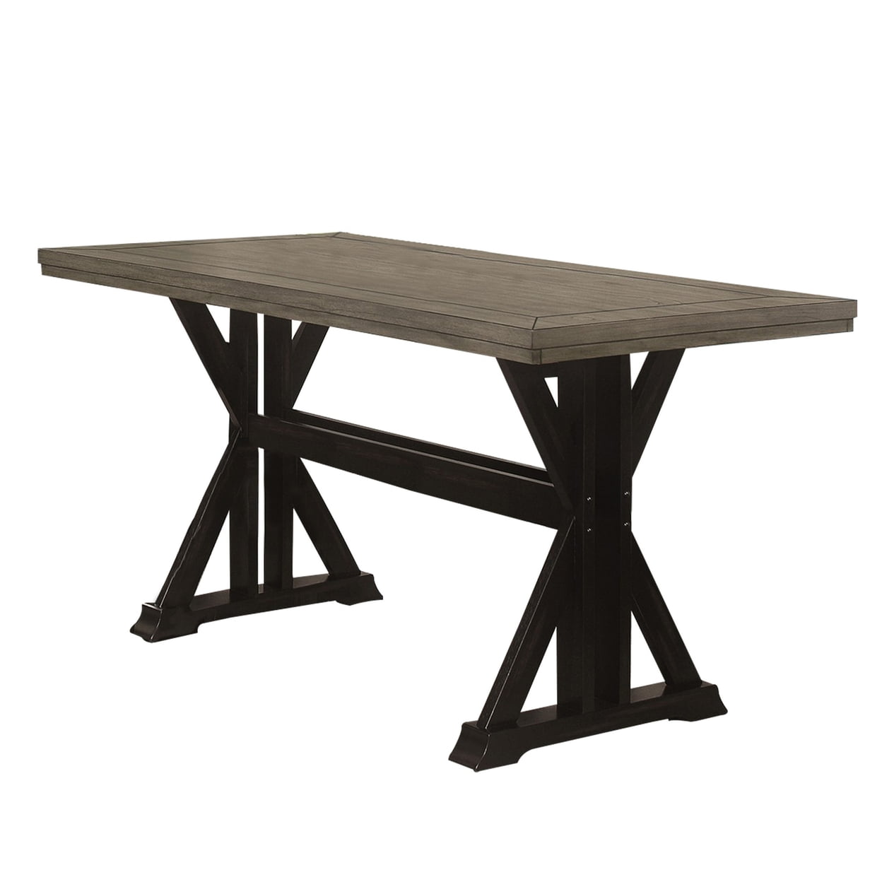 71 Inch Counter Height Dining Table, Trestle Base, 6 Seater, Gray ...