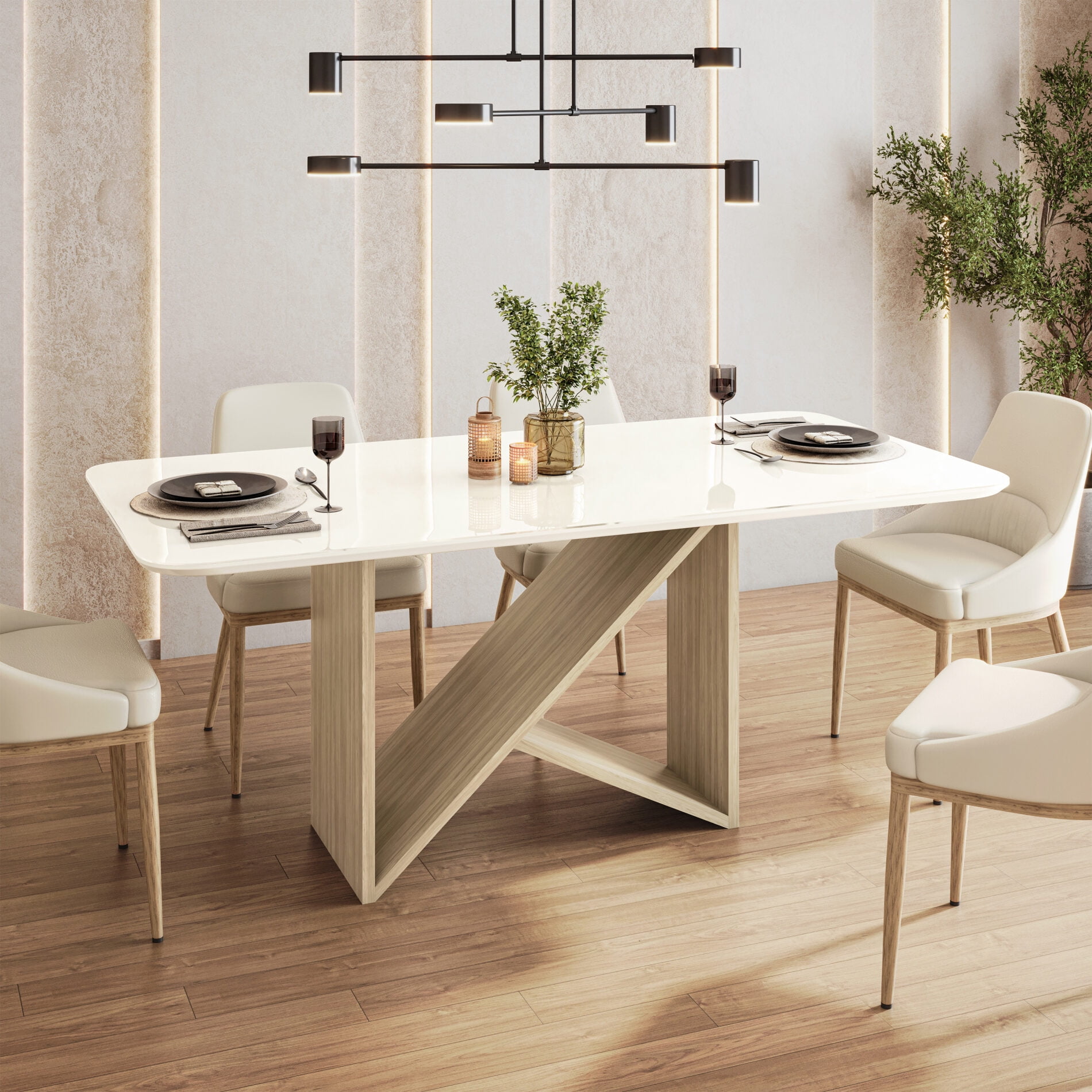 71 Inch Dining Table for 6, Italian Style Rectangular Glass Top Dining ...