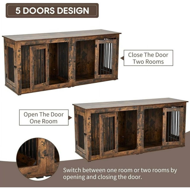 71-Inch Double Row Wooden Large Dog Crate, Ideal for Housing 2 Dogs ...