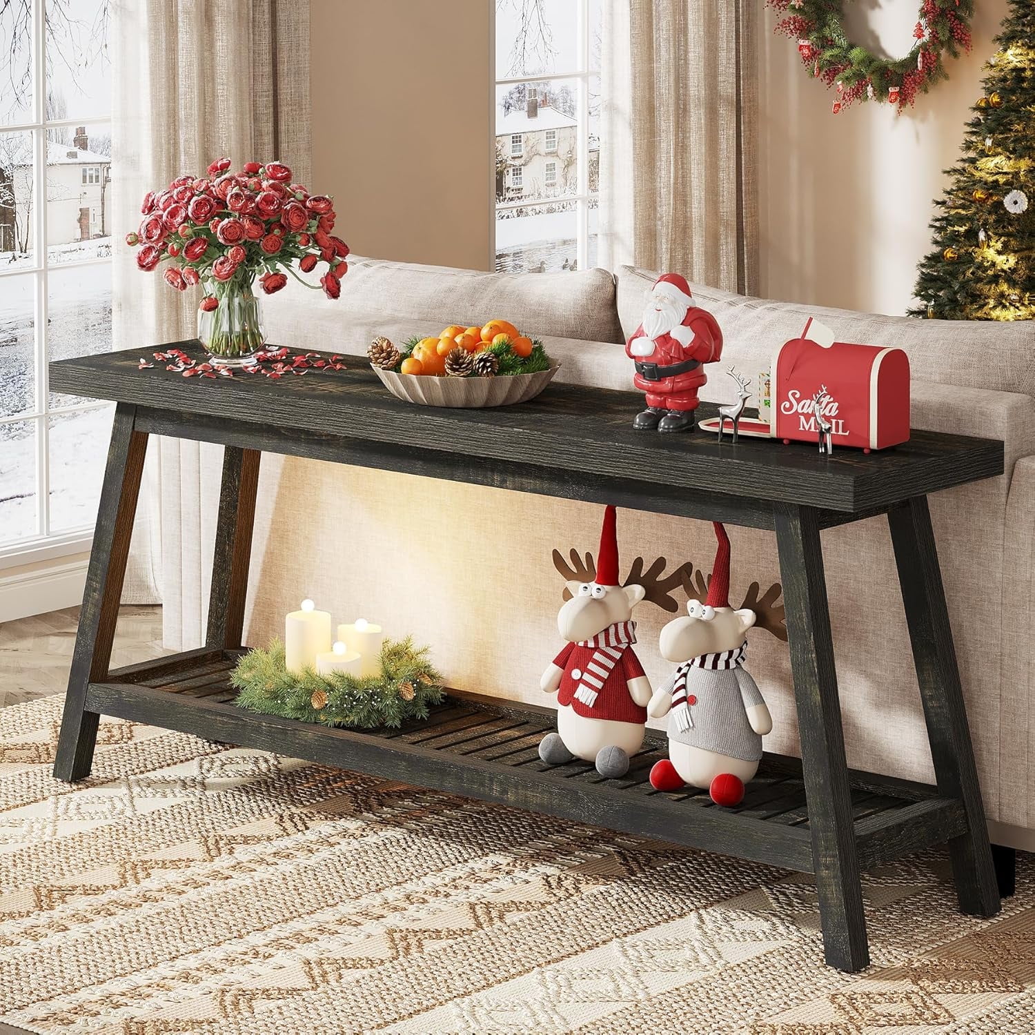 71-Inch Farmhouse Console Table for Entyrway,2-Tier Sofa Table ...