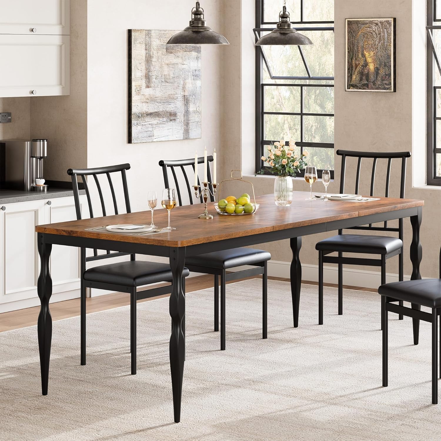 71 Inch Farmhouse Dining Table for 6-8 People, Rectangular Wood Kitchen ...