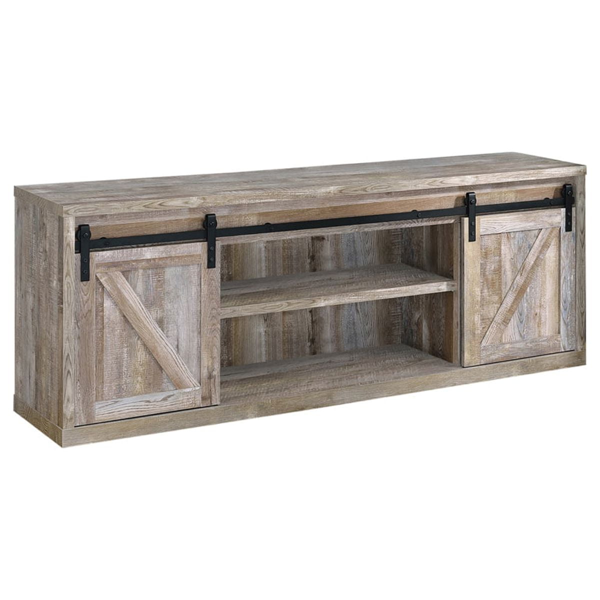 71 Inch Farmhouse Wooden TV Console With 2 Sliding Barn Doors, oak ...