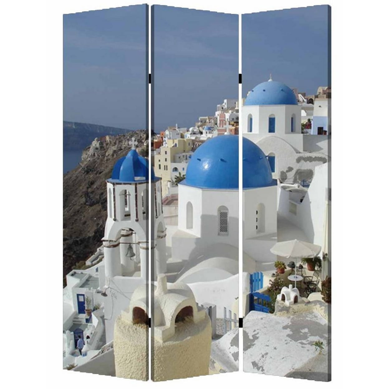 71 Inch Folding Screen Room Divider, Two Sided Grecian Skyline Design ...