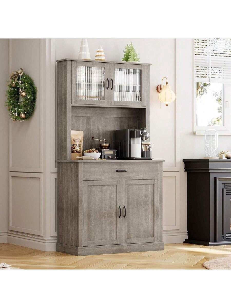71-Inch Freestanding Farmhouse Pantry Cabinet with Barn Doors ...