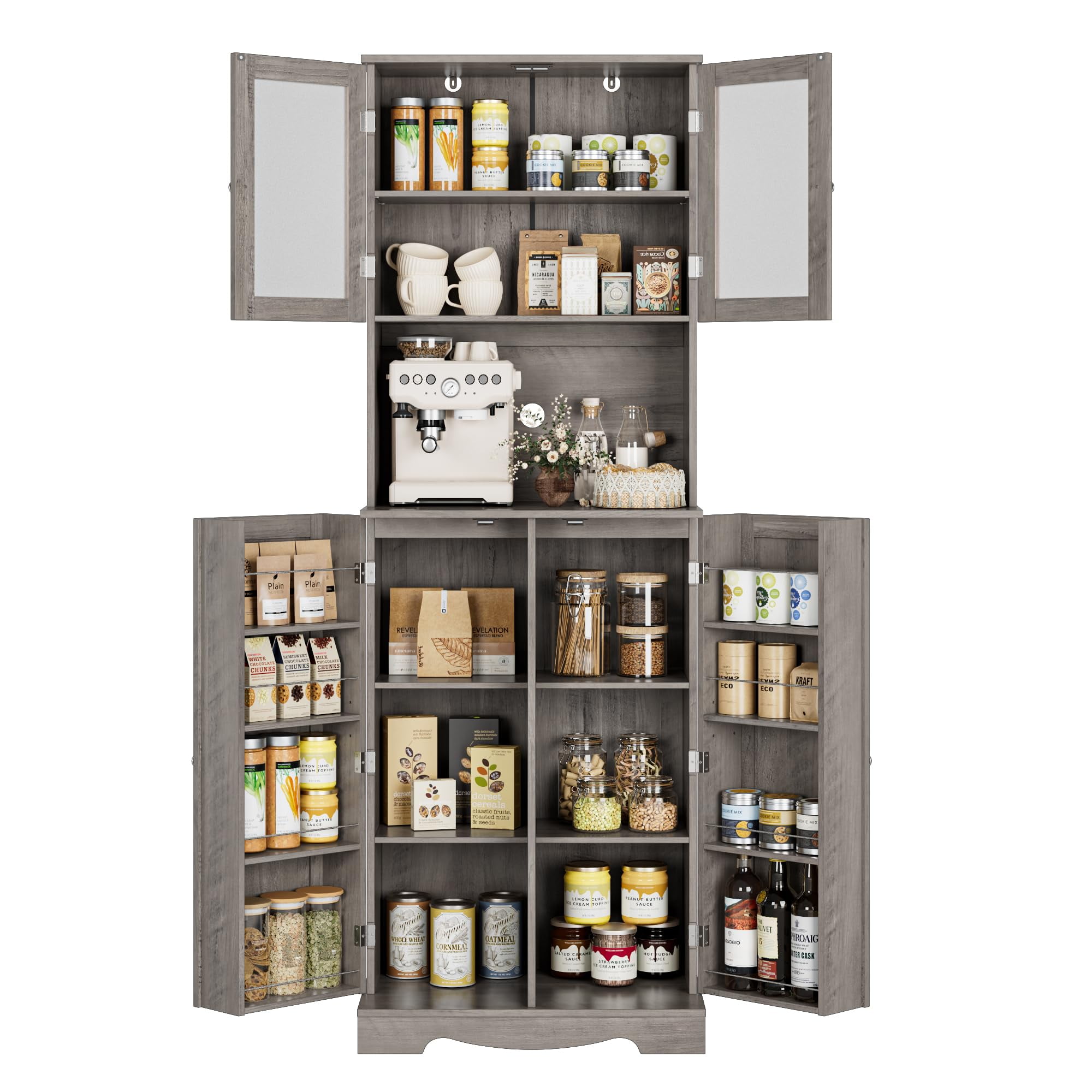71 Inch Freestanding Pantry Cabinet, Kitchen Storage Hutch with ...