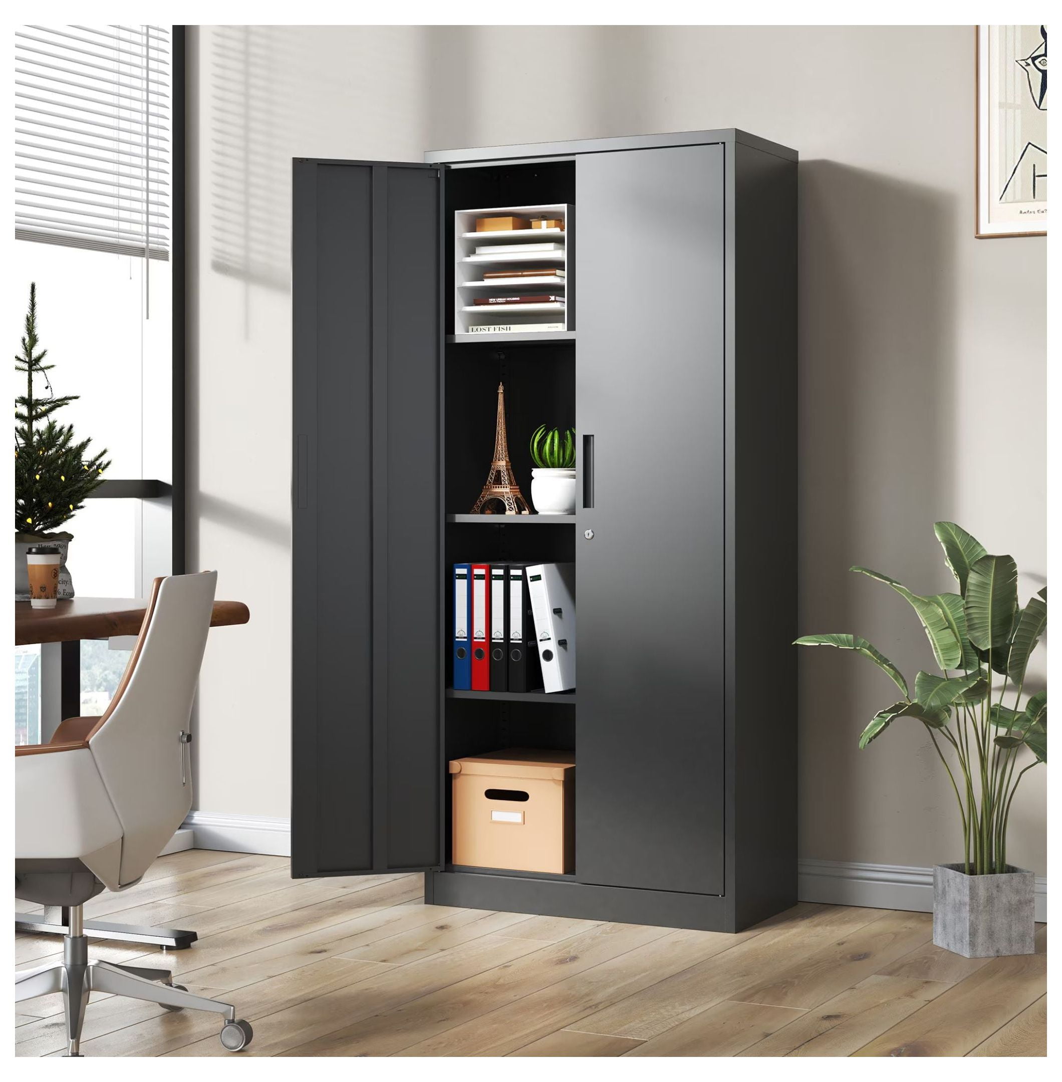 71 Inch H Metal Garage Storage Cabinet, Black Tool Steel Locking ...