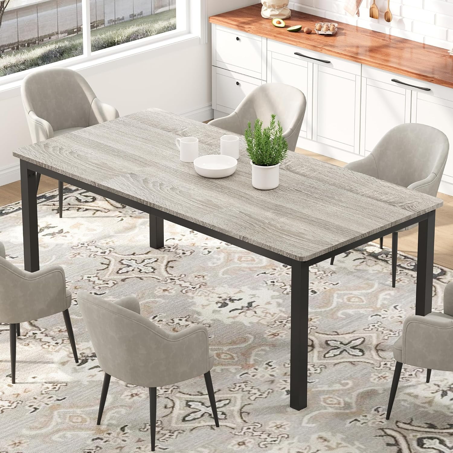 71 Inch Industrial Dining Table, Large Rectangle Kitchen Table with ...