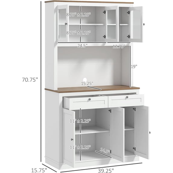 71 Inch Kitchen Pantry Cabinet with Microwave Stand, 2 Drawers ...