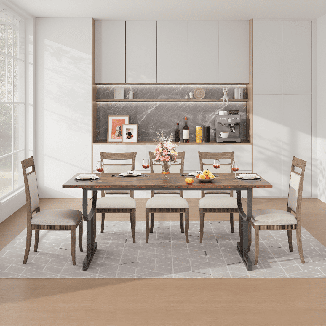 RONSHIN 71 Inch Large Rectangular Dining Table for 4-6, Industrial ...