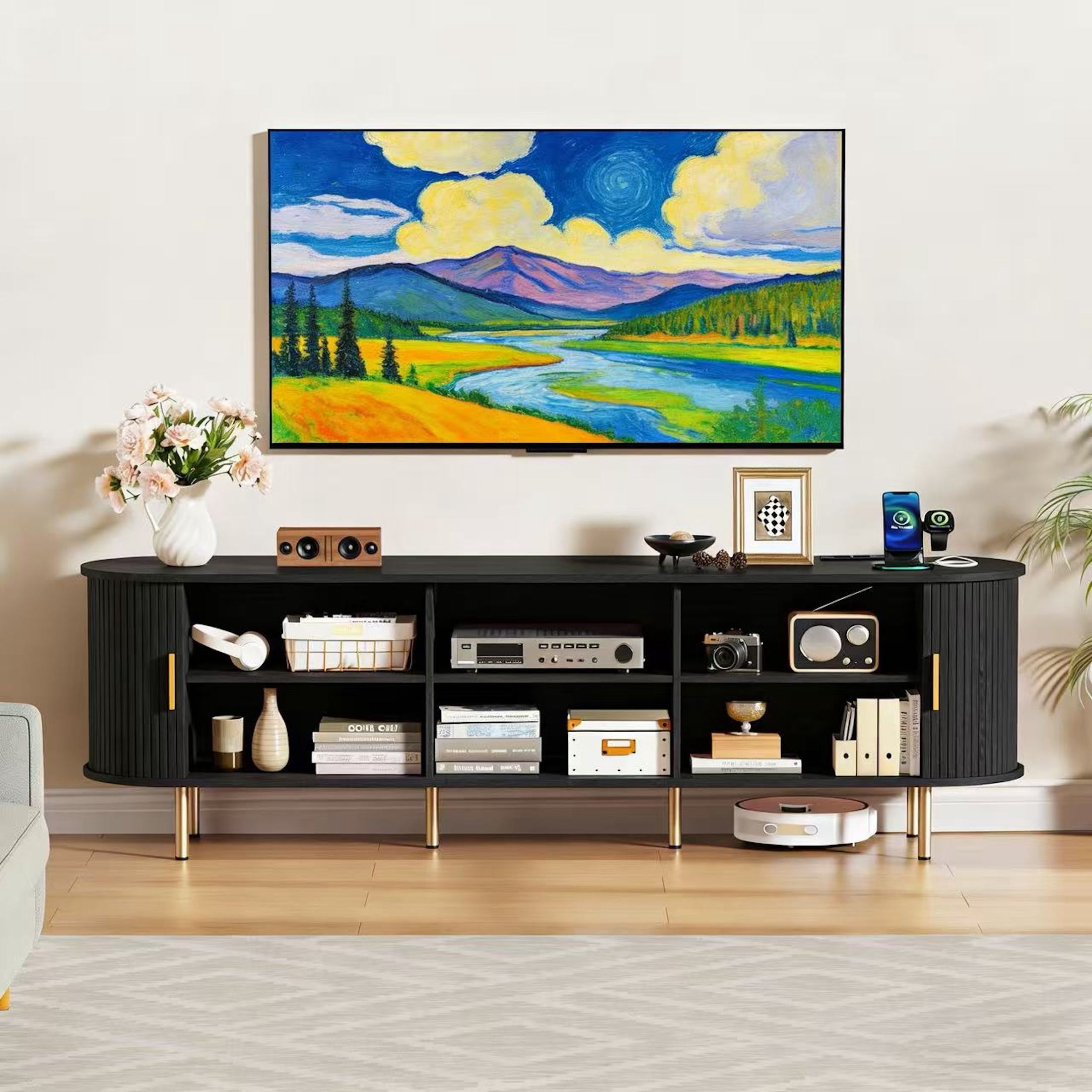 AISWORD 71 Inch TV Stand with Power Outlet for TVs up to 80 Inch ...