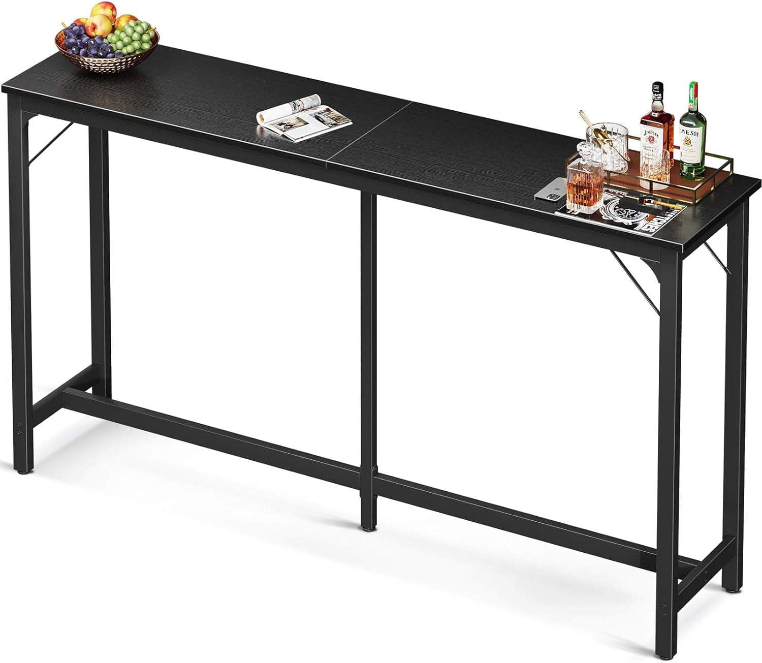 71 Inch Rectangular Bar Height Table with Metal Frame and Industrial ...