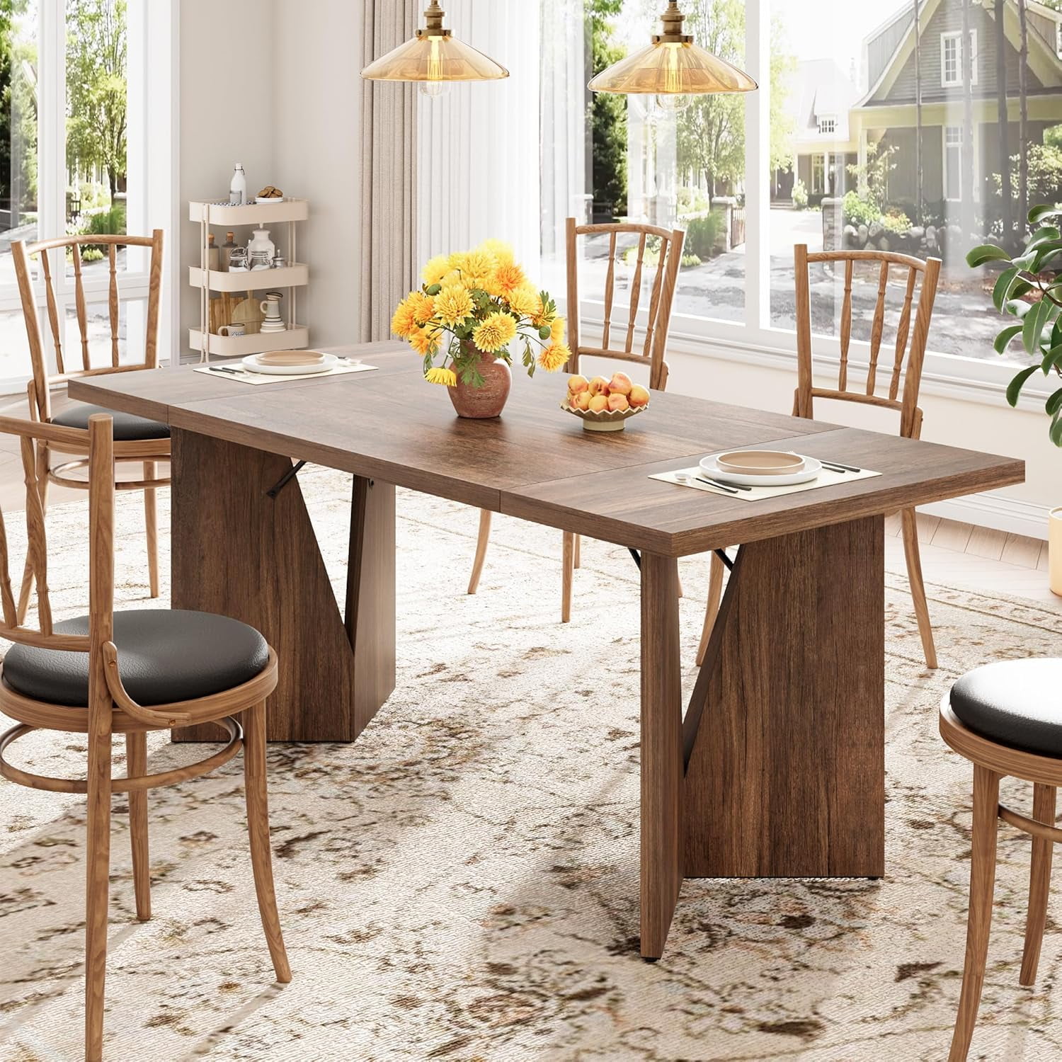 71 Inch Rectangular Dining Table for 6, Rustic Farmhouse Tall Kitchen ...