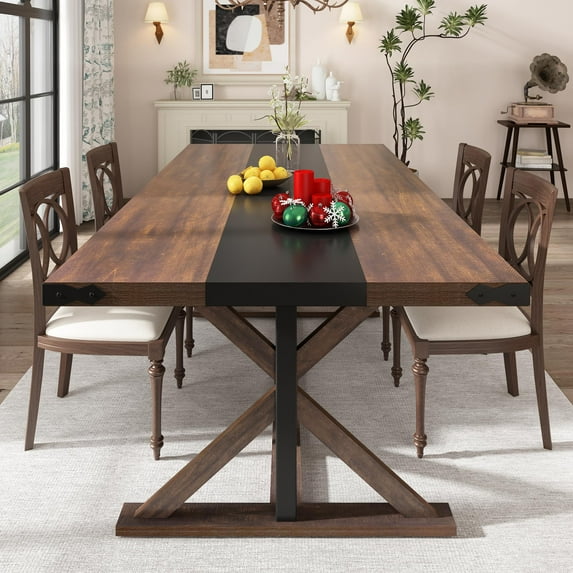 71 Inch Rectangular Farmhouse Table, Kitchen Dining Table for 6 People ...