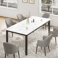 71 Inch Rectangular Industrial Dining Table with Metal Legs, Round ...