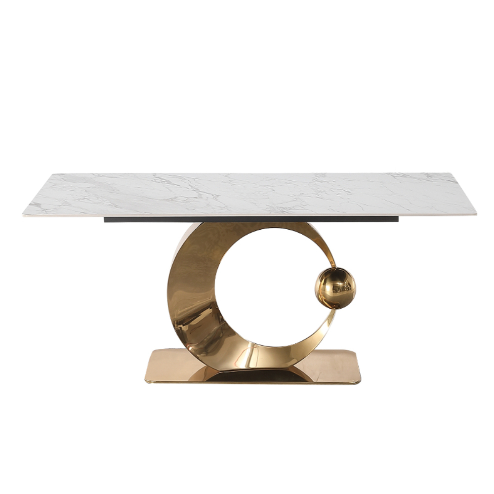 71 Inch Round Dining Table with Carrara White Stone Top and Gold ...