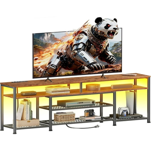 71 Inch TV Stand with Power Outlets and Lights, Entertainment Center ...