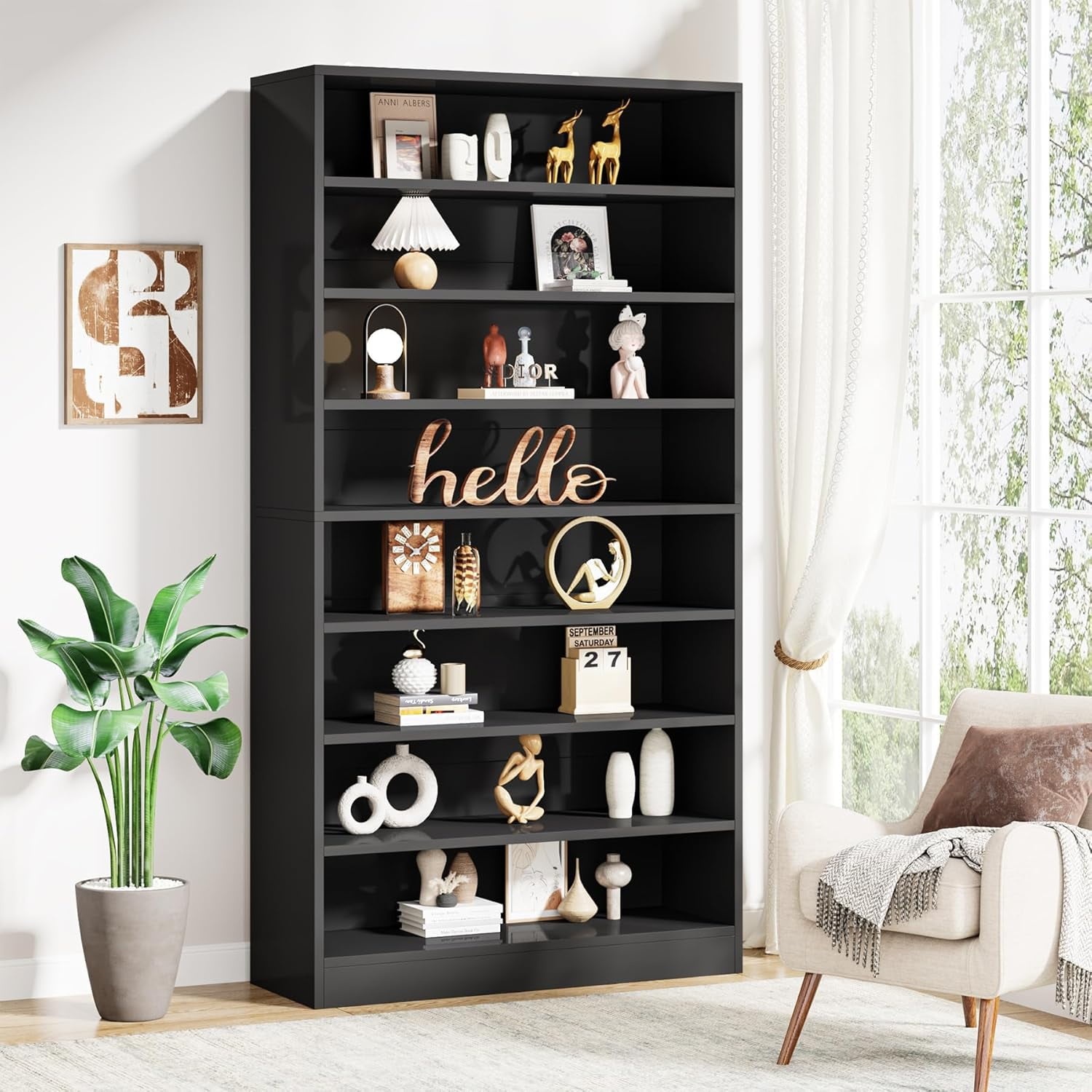 71 Inch Tall Bookcase, Modern Freestanding Bookshelf 9 Tier Bookcases ...