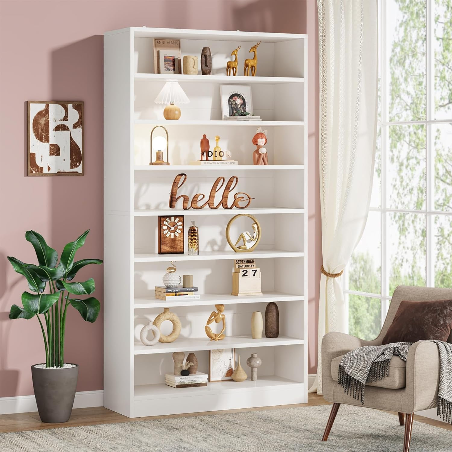 71 Inch Tall Bookcase, Modern Freestanding Bookshelf 9 Tier Bookcases ...