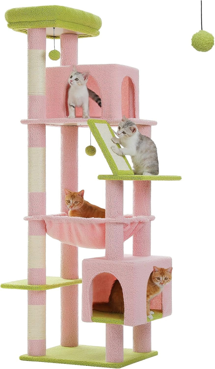 71 Inch Tall Pink Cat Tree for Indoor Cats Large Adult, Multi-Level Cat ...