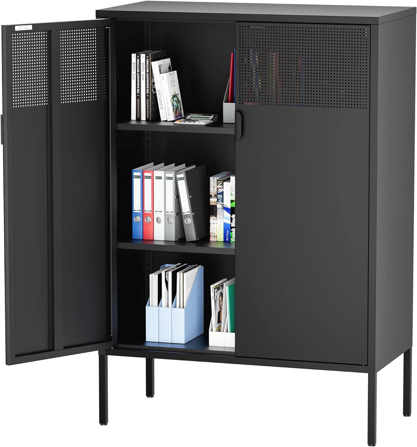 71 Inches Black Metal Wardrobe Cabinet with Hanging Rod, Metal Armoire ...