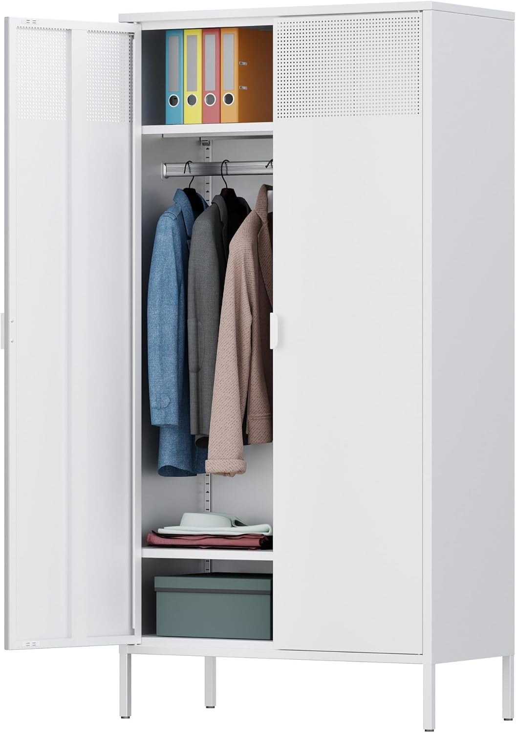 71 Inches Black Metal Wardrobe Cabinet with Hanging Rod, Metal Armoire ...