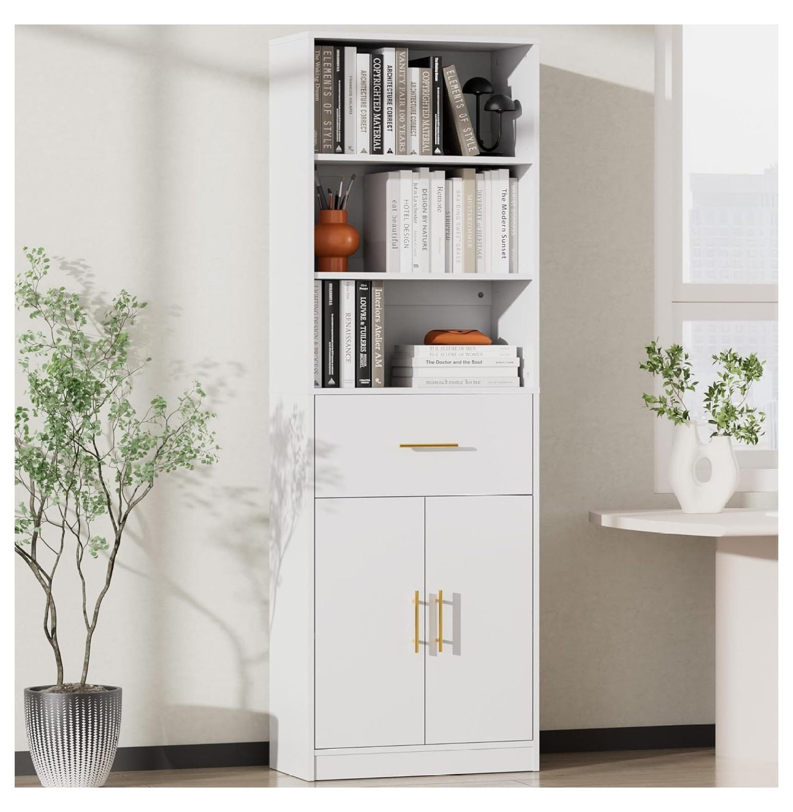 71 Inches Bookcase with Drawer, 6-Tier Tall Bookshelf with Storage ...