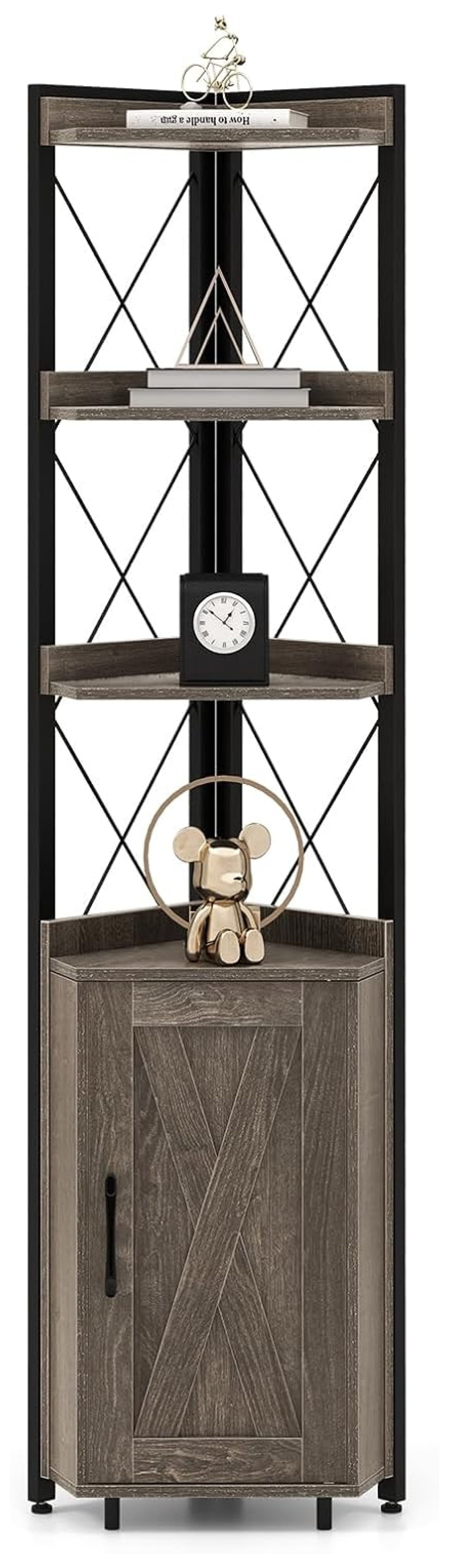 71 Inches Tall Corner Shelf, 4-Tier Rustic Corner Bookshelf with ...