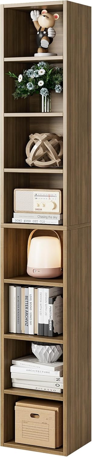 71 Inches Tall Narrow Bookshelf, 8-Tier Slim CD DVD Media Shelf, Corner ...