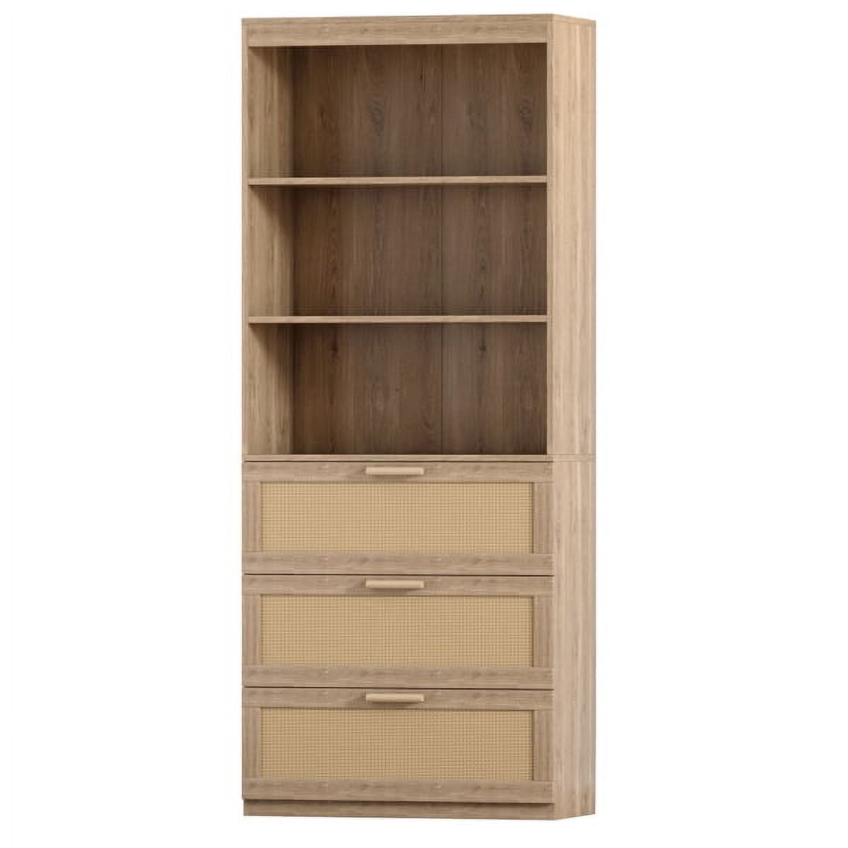 71 Inches Tall Storage Cabinet, Rattan Bookcase with 3 Drawers and 3 ...