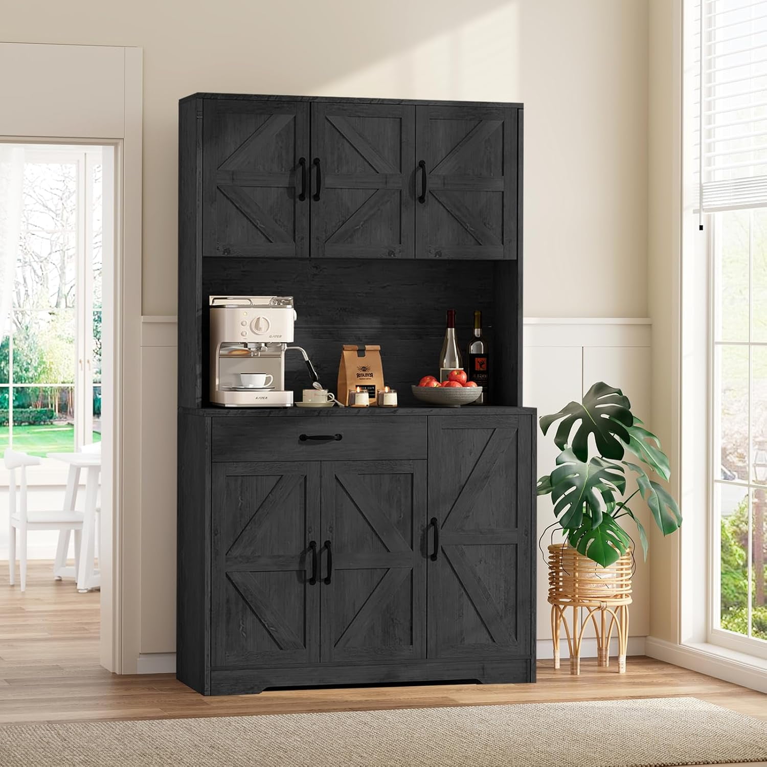 71" Kitchen Pantry Cabinet with Charging Station, Buffet Sideboard for ...